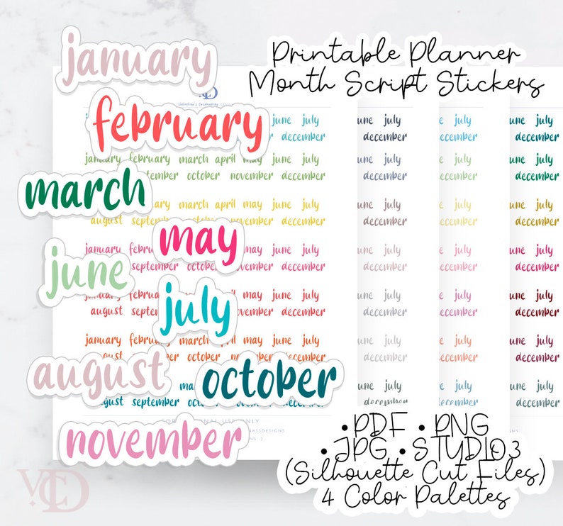 Printable Month Stickers for Planners | Digital Planner Stickers ...