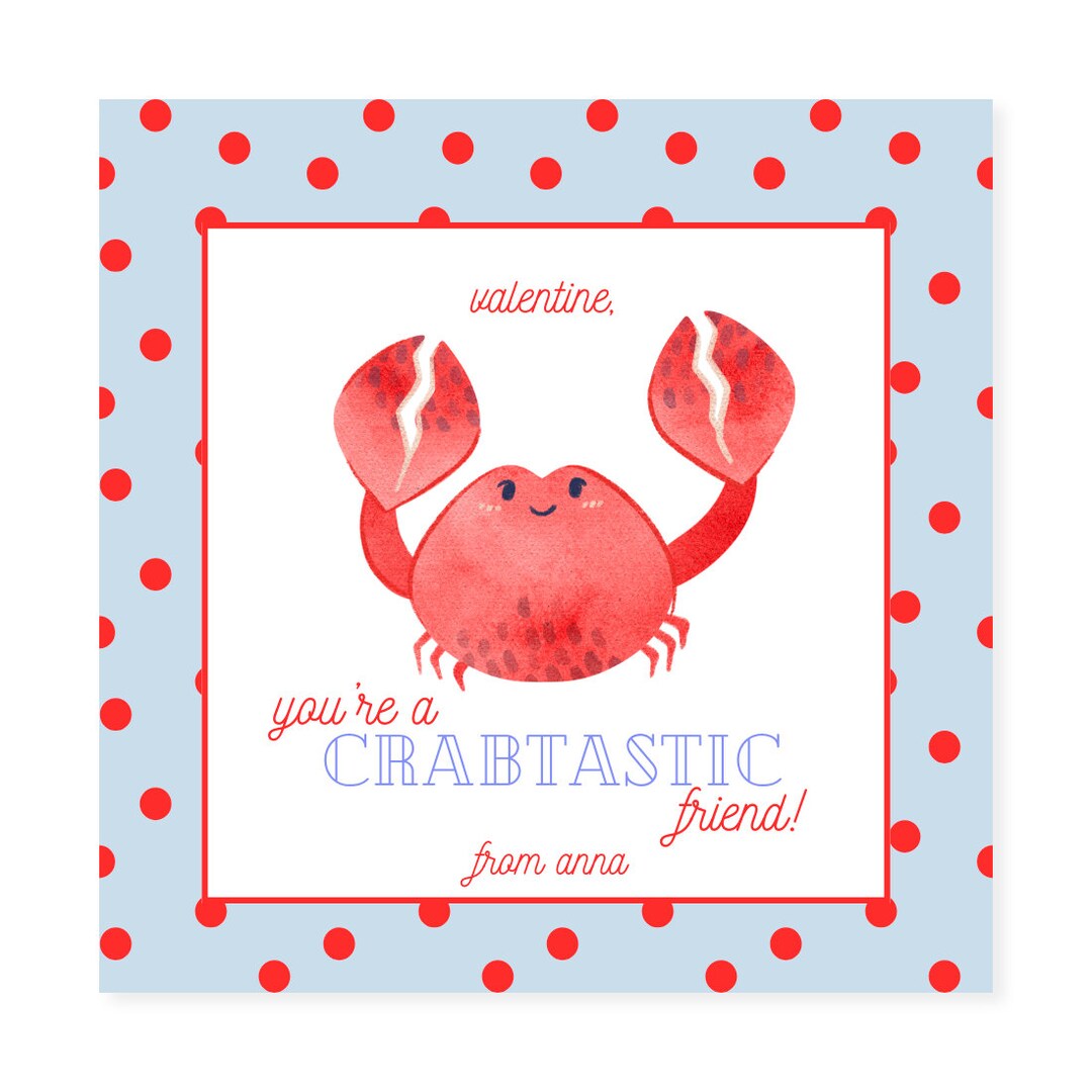 Printable Blue Red Crab Themed Valentines - Crabtastic - Fully ...