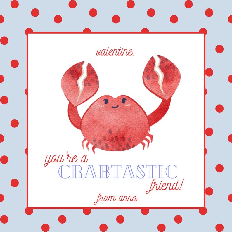Printable Blue Red Crab Themed Valentines - Crabtastic - Fully ...