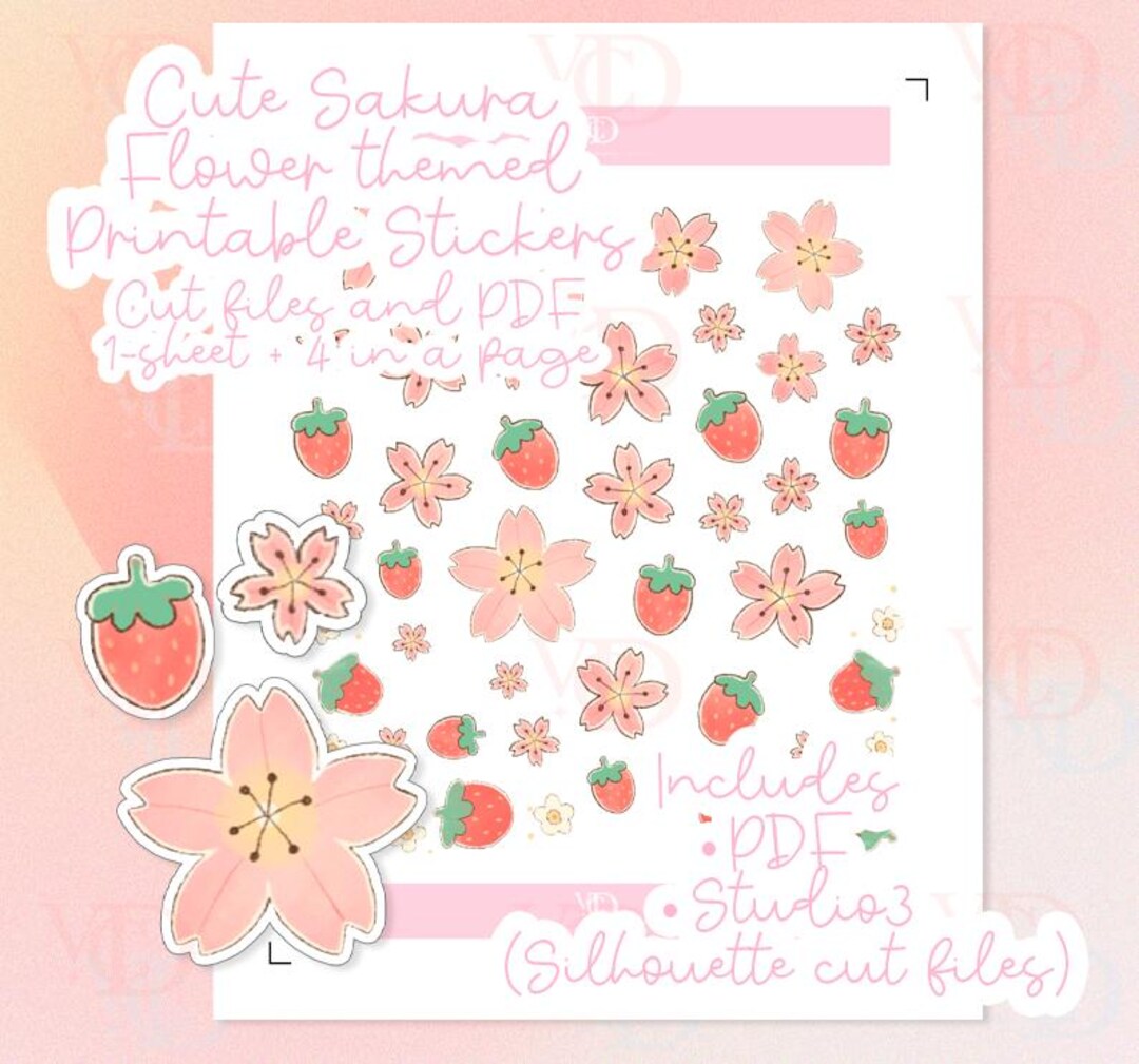 Kawaii Sakura Strawberry Printable Stickers - Planner Stickers ...
