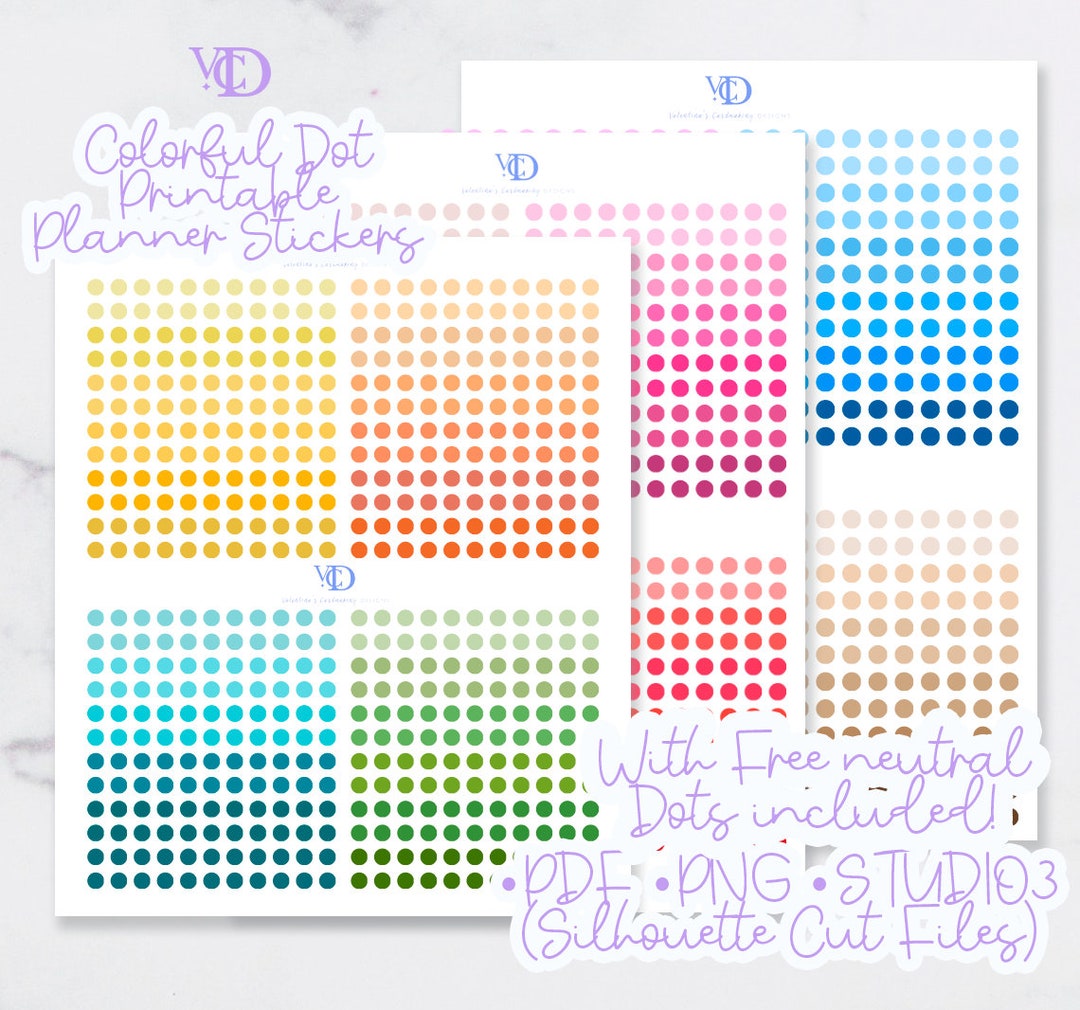 Colorful Dot Planner Stickers: Printable Organization (PDF, PNG ...