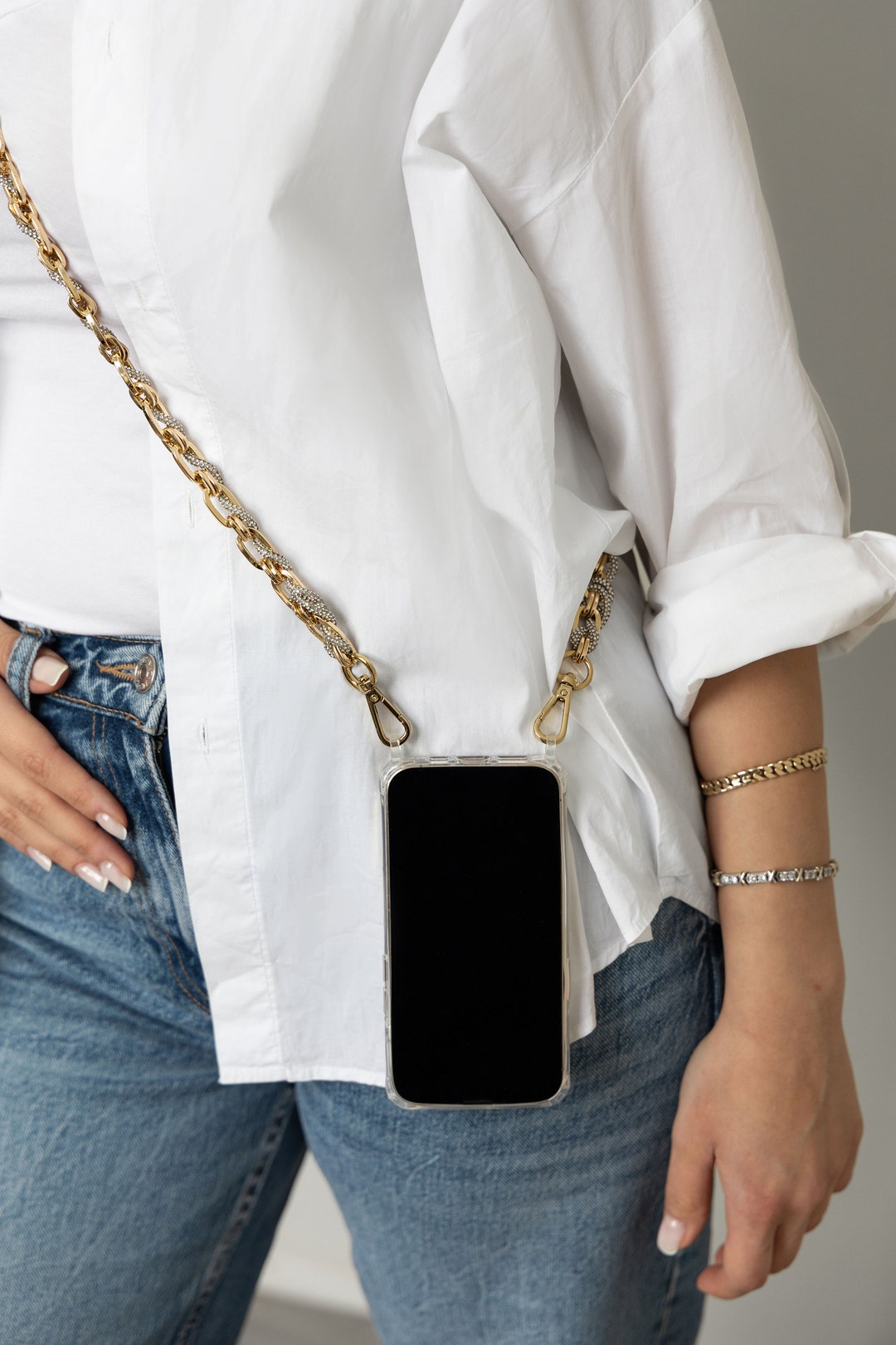 Silvergold Chic/crossbody Phone Strap / iPhone Case With Long Strap ...