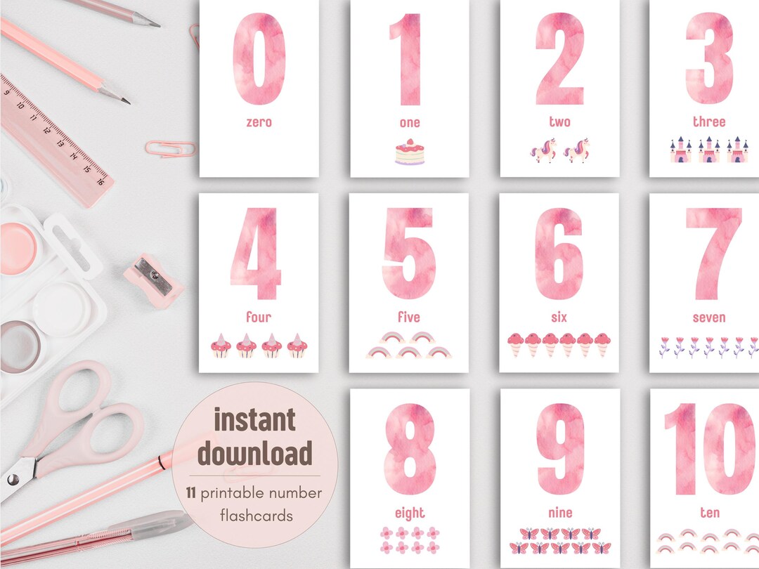 Number Flashcards Pink Unicorn | Counting Activity Preschool ...