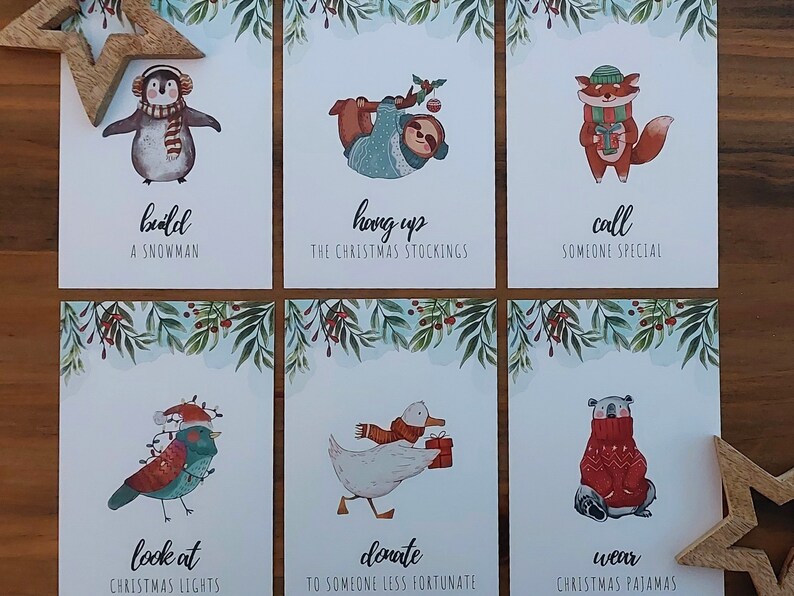 Festive Animal Christmas Advent Activity Cards: Set of 30 (instant ...