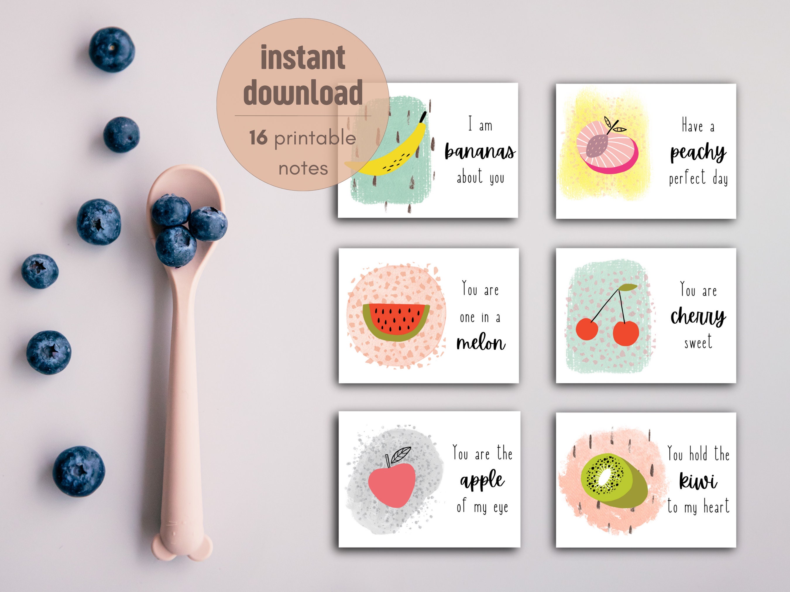 Printable Lunchbox Notes Fruit Puns | 16 Notes | Positive Affirmations ...