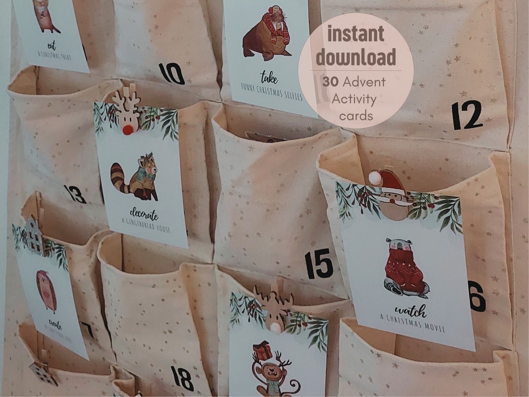Festive Animal Christmas Advent Activity Cards: Set of 30 (instant ...