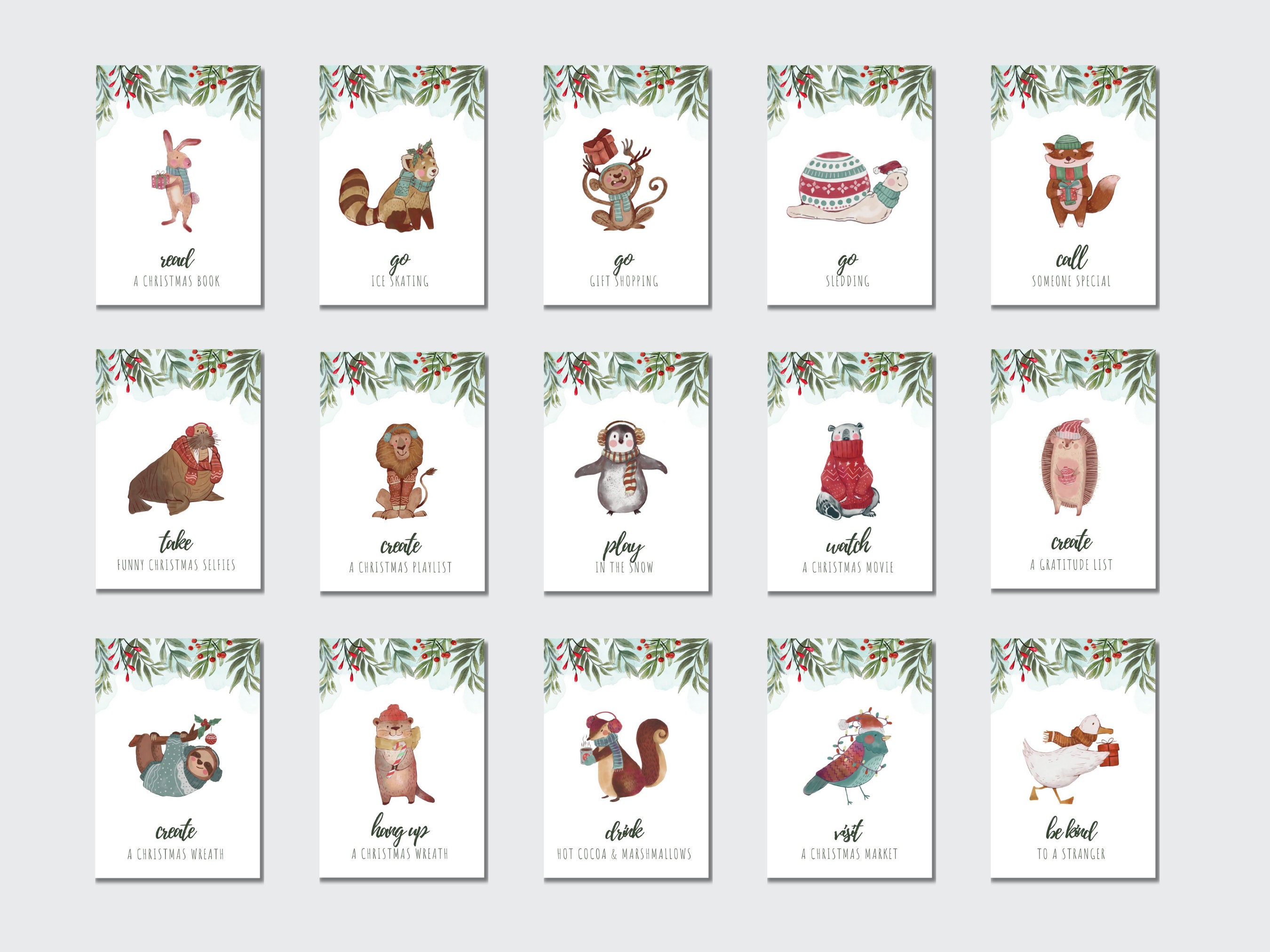 Festive Animal Christmas Advent Activity Cards: Set of 30 (instant ...