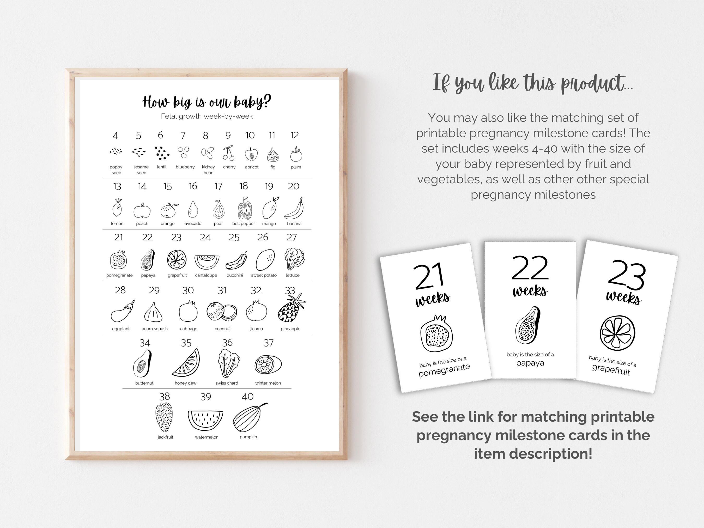 Fetal Growth Chart Poster: Week-by-week, Fruit & Vegetable Theme ...