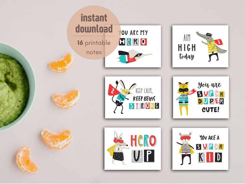 Printable Lunchbox Notes Superhero | 16 Notes | Positive Affirmations ...