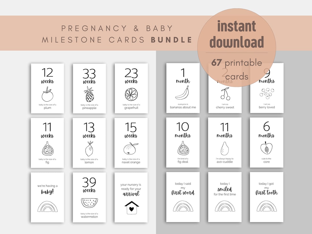 Bundle Minimalist Pregnancy and Baby Milestone Cards Printable | Set of ...