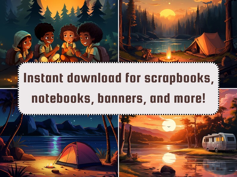 Camping Digital Paper Outdoor Scrapbooking Adventure Patterns Hiking ...