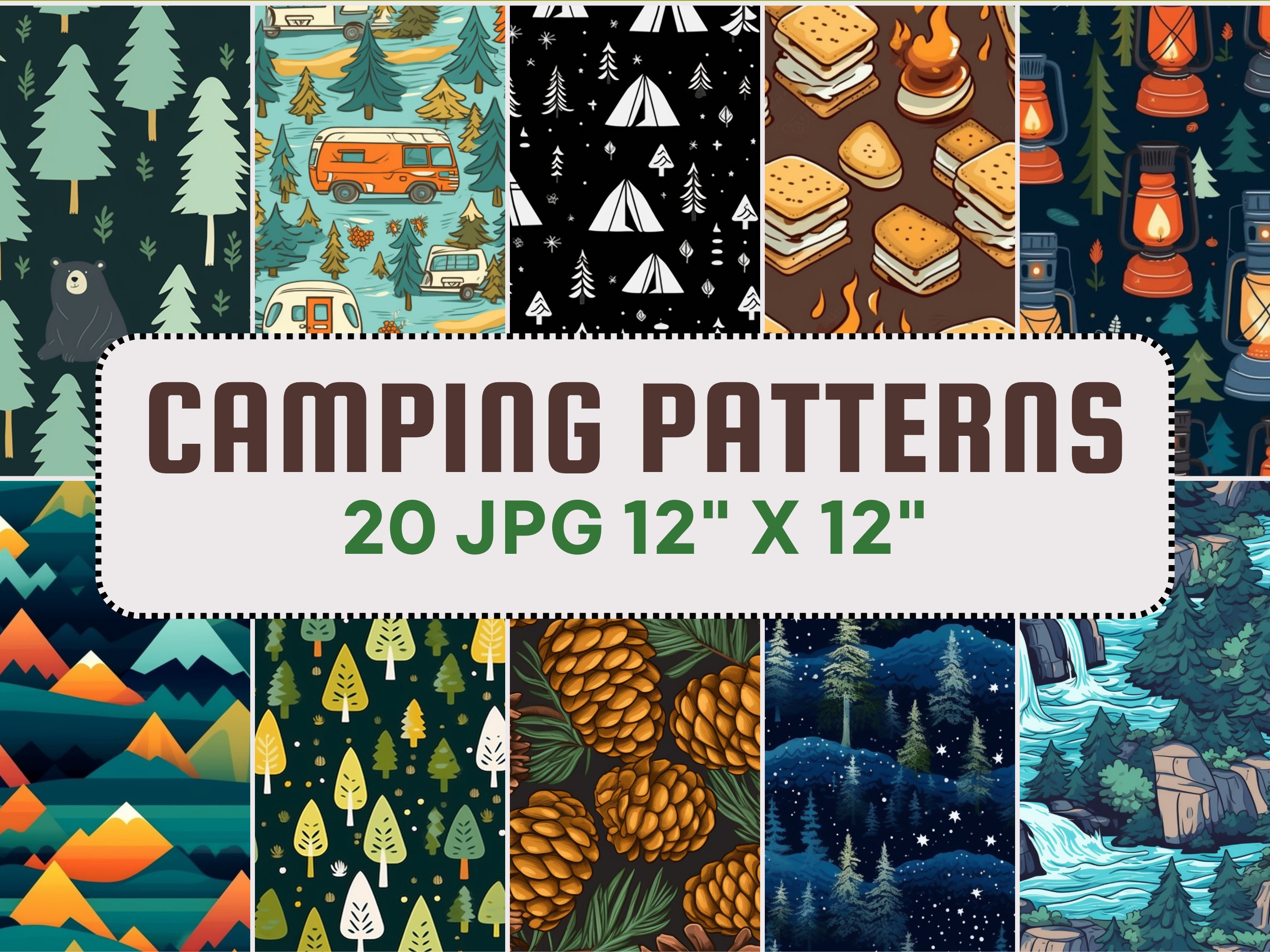 Camping Digital Paper Outdoor Scrapbooking Adventure Patterns Camping ...