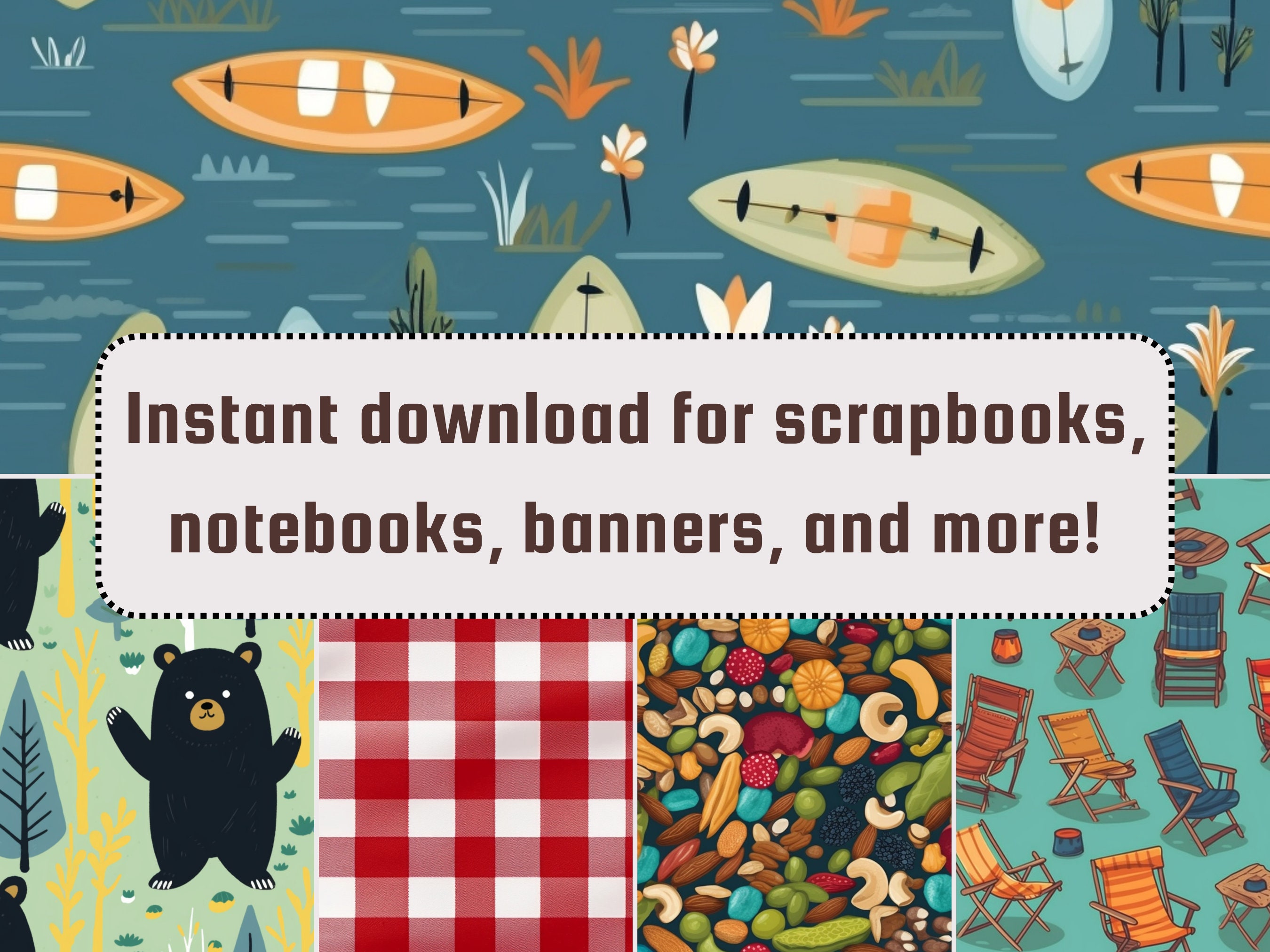 Camping Digital Paper Outdoor Scrapbooking Adventure Patterns Camping ...