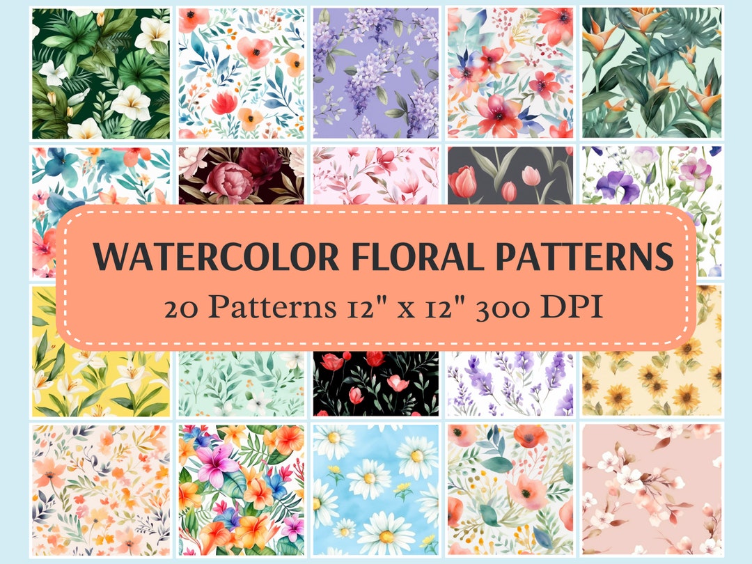 Floral Digital Paper Bundle Seamless Watercolor Pattern Flower Pattern ...