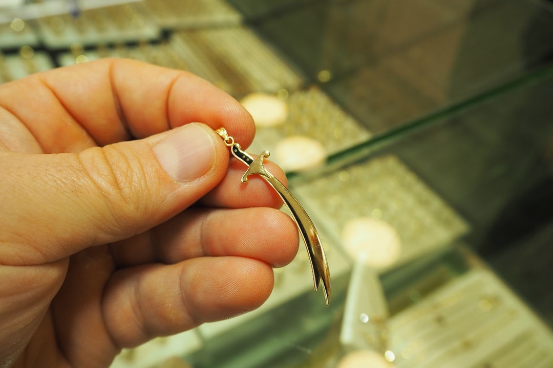 14K Solid Gold Sword Pendant, Sword Pendant for Unisex, Real Gold Sword ...