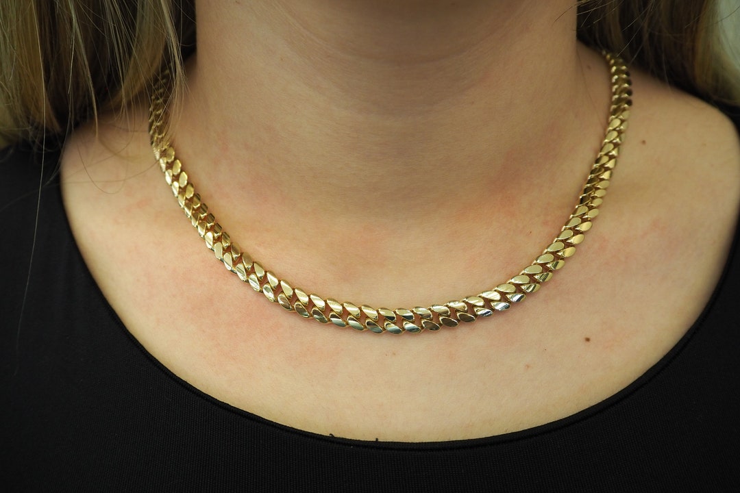 14k Gold Curb Chain Necklace, 14k Gold Miami Cuban, 7.5mm 14k Gold Curb ...
