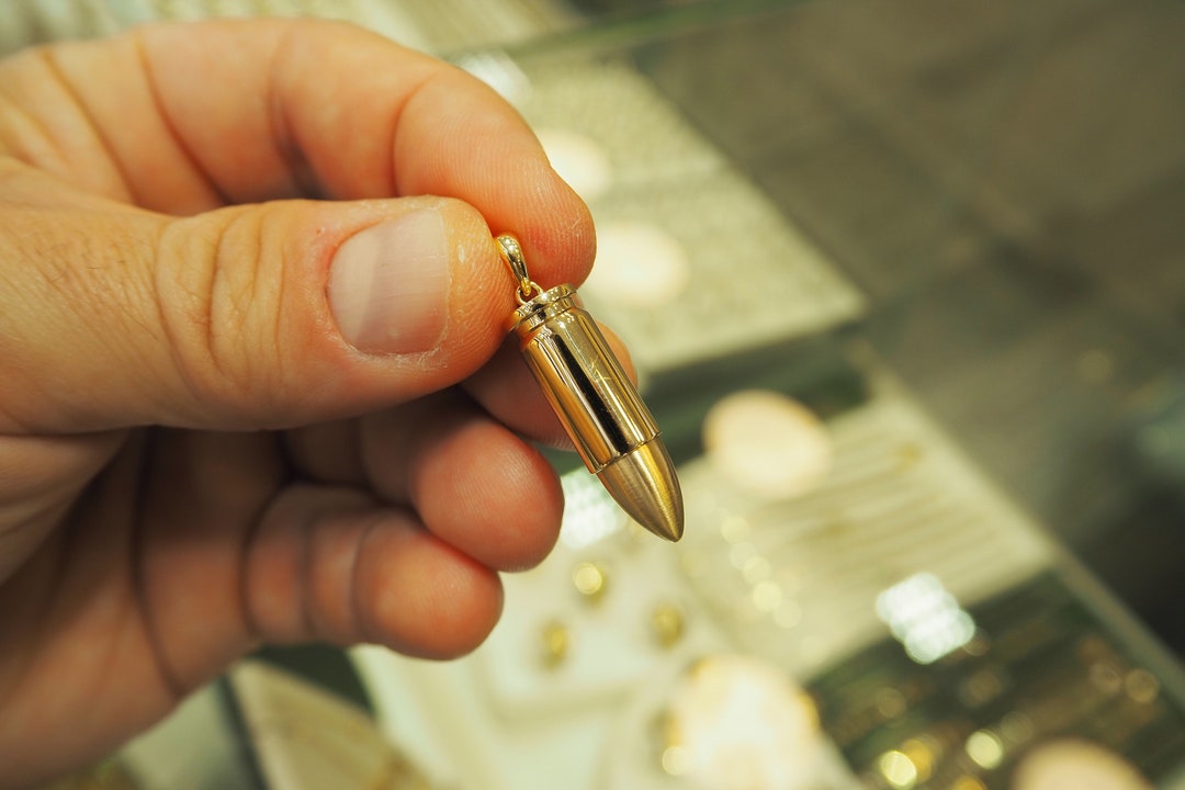 14k Solid Gold Bullet Pendant, Gold Magnum Bullet, 45 Magnum Bullet ...