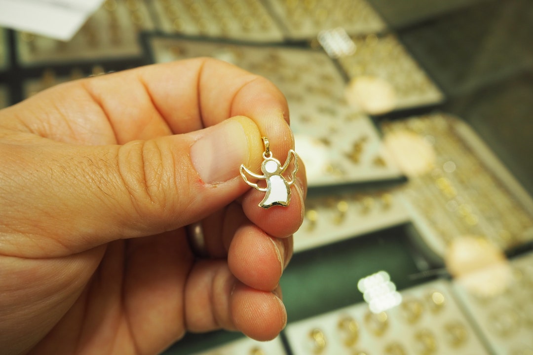 14k Solid Gold Angel Pendant, Solid Gold Angel Pendant, Guardian Angel ...