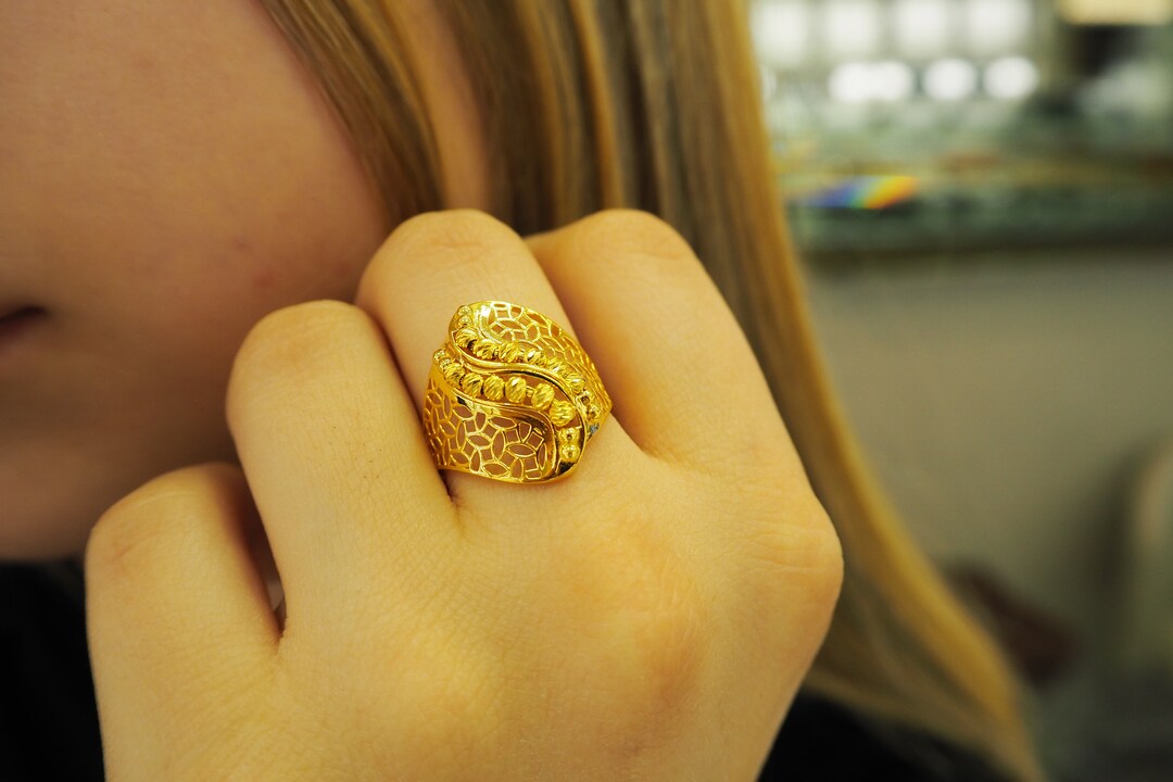 22k Solid Gold Ring for Woman, 22k Womans Rings, Statement Rings ...