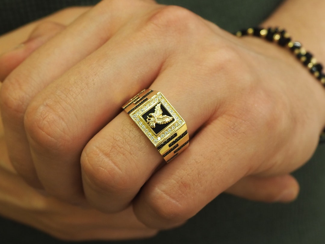 14k Solid Gold Ring for Men, 14k Men's Rings, 14k Statement Rings,14k ...