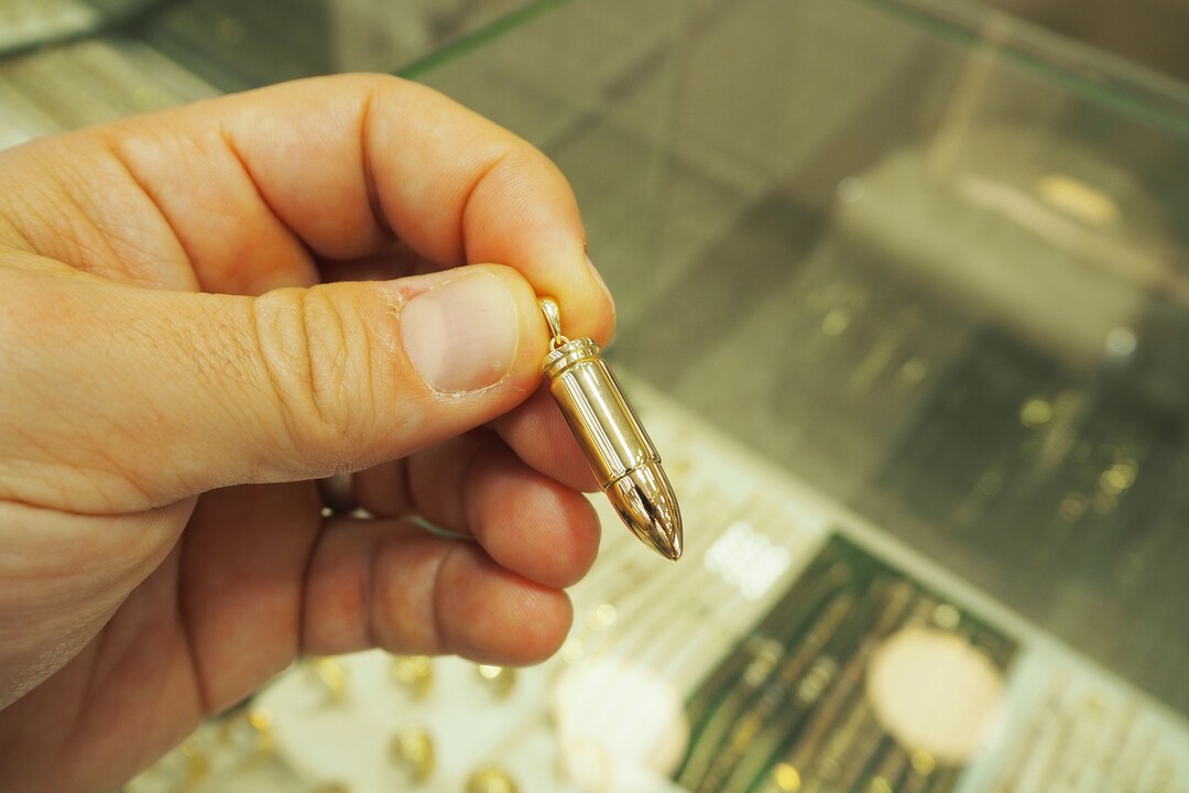 14k Solid Gold Bullet Pendant, Gold Magnum Bullet, 45 Magnum Bullet ...