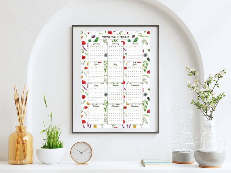 Printable 2024 Calendar Original Watercolor Illustrations One Page ...