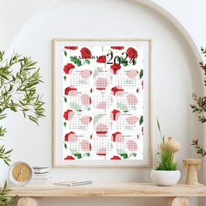 Printable Watercolor Illustrated 2024 One Page Calendar A4 & - Etsy