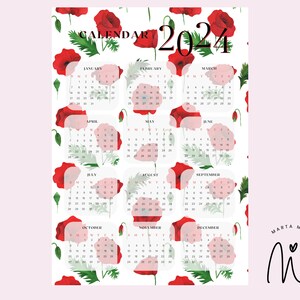 Printable Watercolor Illustrated 2024 One Page Calendar A4 & - Etsy