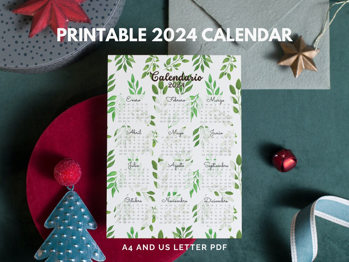 Printable Watercolor Illustrated 2024 One Page Calendar A4 & - Etsy