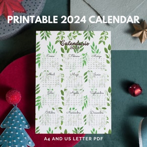 Printable Watercolor Illustrated 2024 One Page Calendar A4 & - Etsy