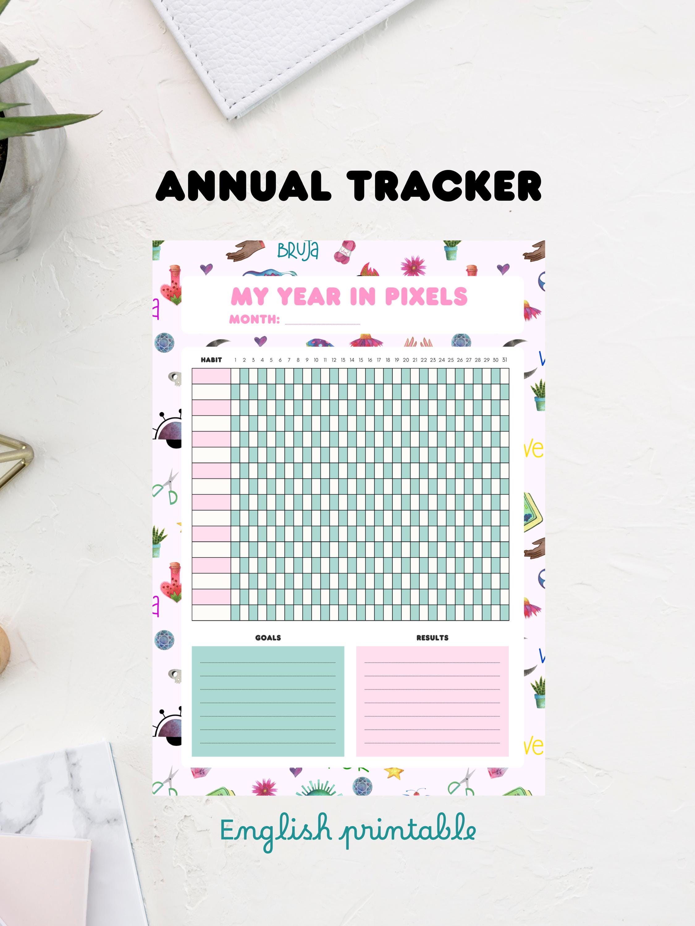 Annual Habit Tracker Printable | My Year in Pixels Worksheet | Monthly ...