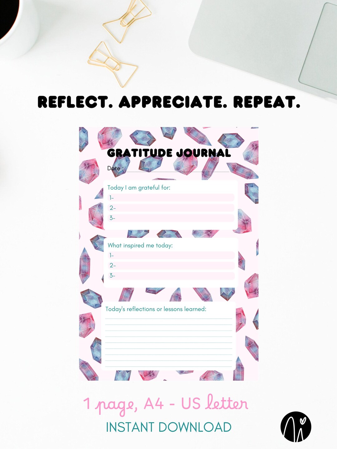 Gratitude Journal Printable in English– Daily Reflection PDF – A4 & US ...