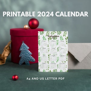 Printable Watercolor Illustrated 2024 One Page Calendar A4 & - Etsy