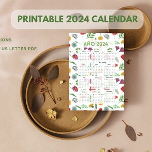 2024 Printable Wall Calendar 2024 One Page Calendar in Spanish A4 & US ...