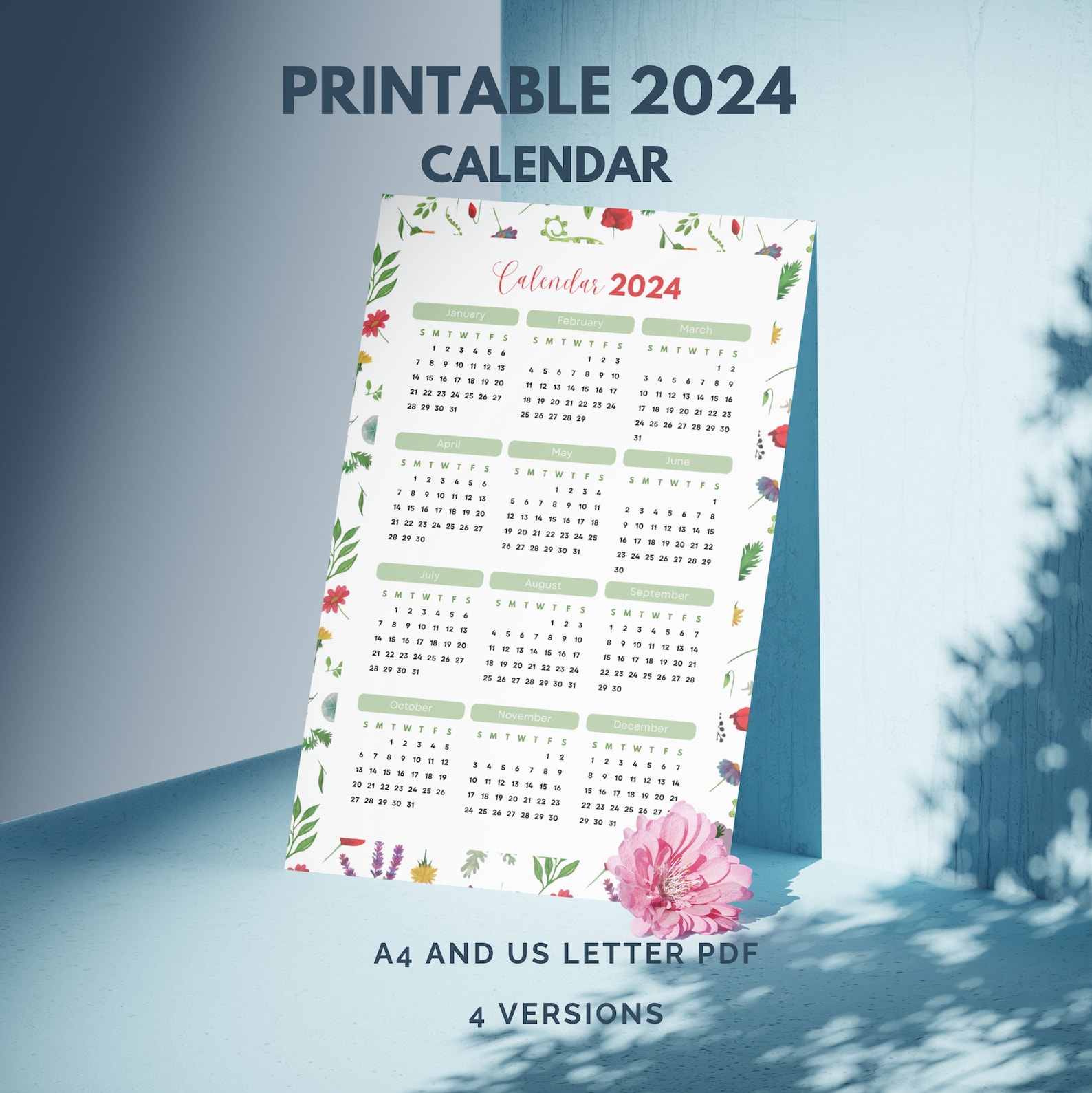 2024 Printable Wall Calendar Stylish Year Calendar A4 & US Letter Sizes ...