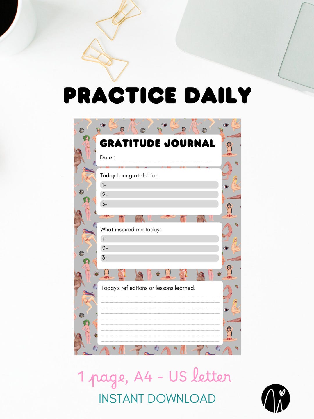 Gratitude Journal Printable in English – 2-page PDF – Daily Self-care ...