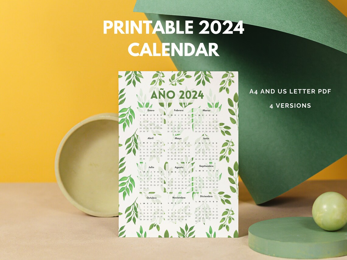 2024 Printable Wall Calendar 2024 One Page Calendar in Spanish A4 & US ...