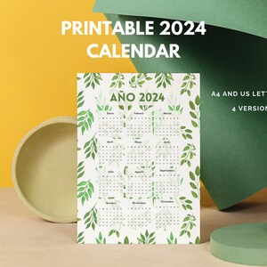2024 Printable Wall Calendar 2024 One Page Calendar in Spanish A4 & US ...