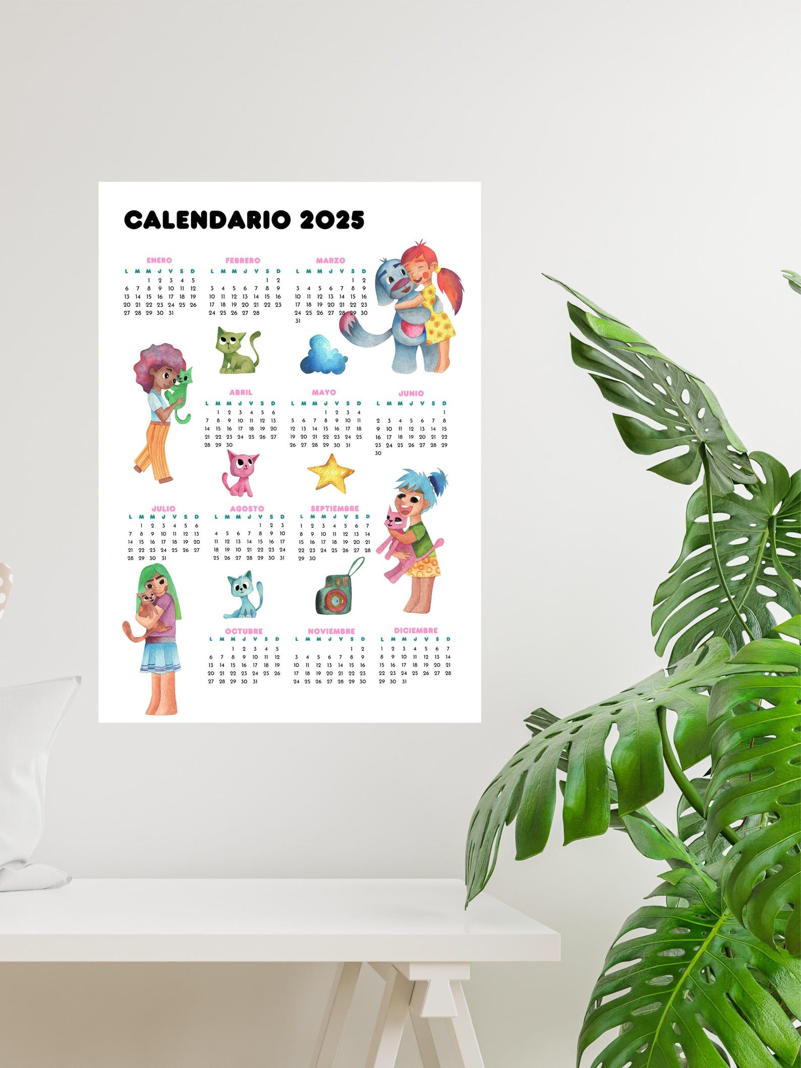 Printable 2025 Calendar | Cute Illustrated Cat Lovers | One Page ...
