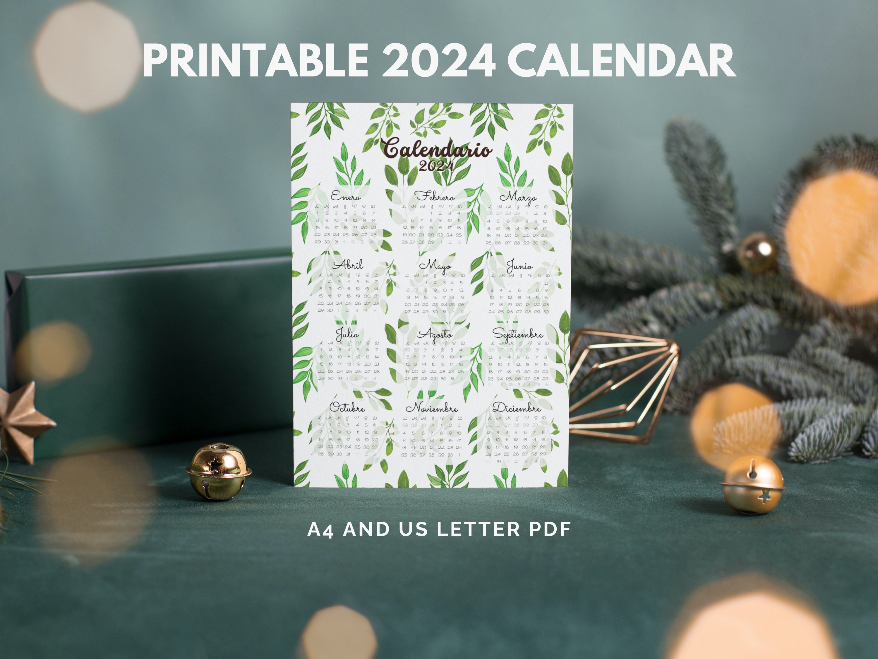 Printable Watercolor Illustrated 2024 One Page Calendar A4 & - Etsy