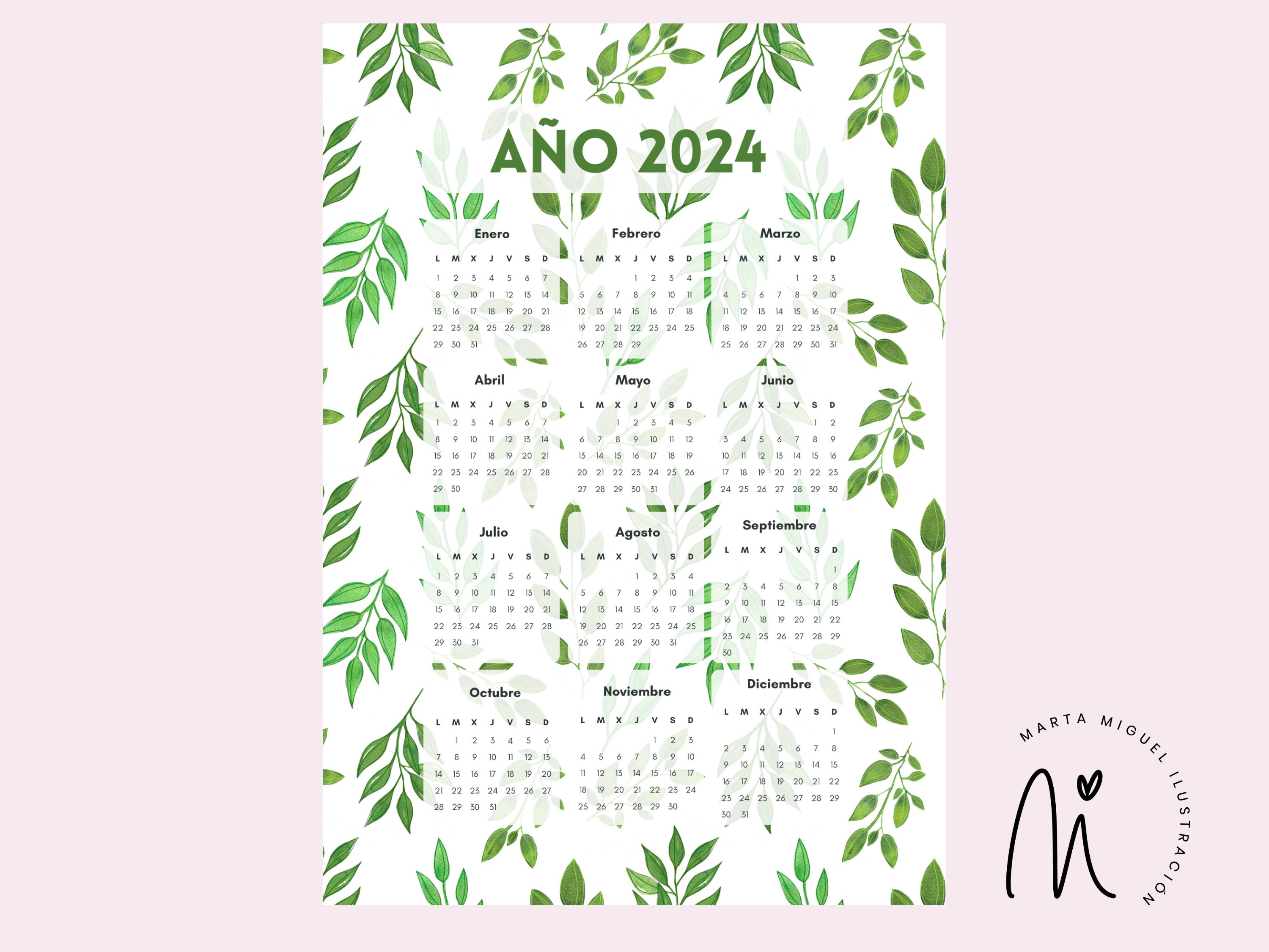 2024 One Page Calendar in Spanish Printable Wall 2024 - Etsy