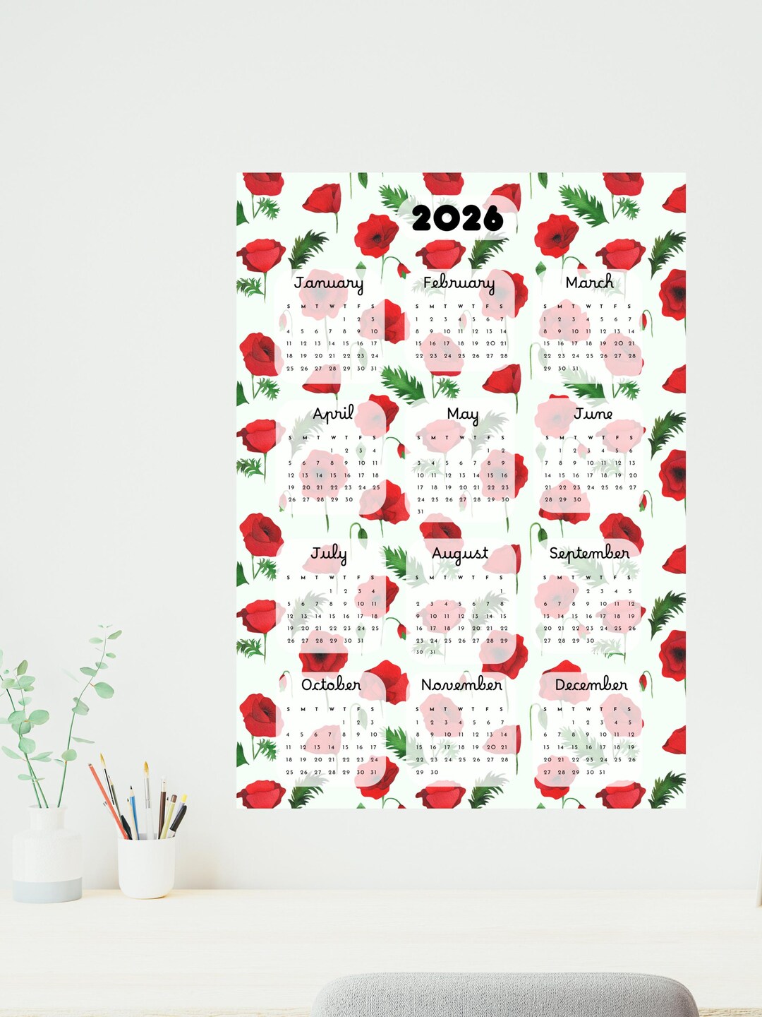 2026 Poppy Calendar Printable in English | A4 & US Letter | Red Flower ...