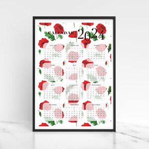 Printable Watercolor Illustrated 2024 One Page Calendar A4 & - Etsy