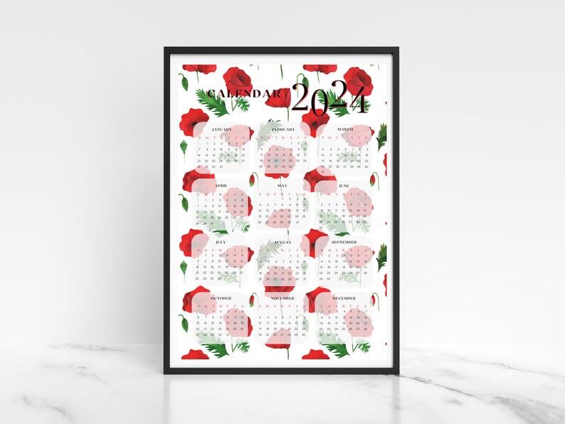 Printable Watercolor Illustrated 2024 One Page Calendar A4 & - Etsy