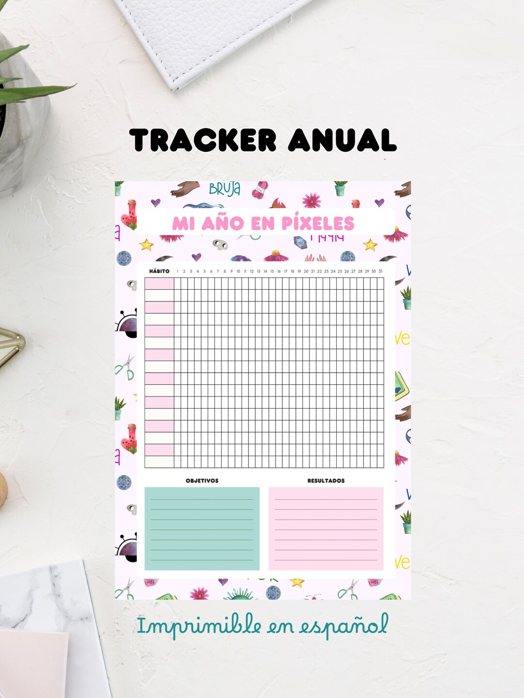 My Year in Pixels Printable | Annual Emotions Tracker in Spanish | Mood ...