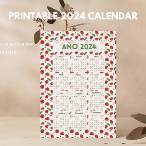2024 Printable Wall Calendar 2024 One Page Calendar in Spanish A4 & US ...