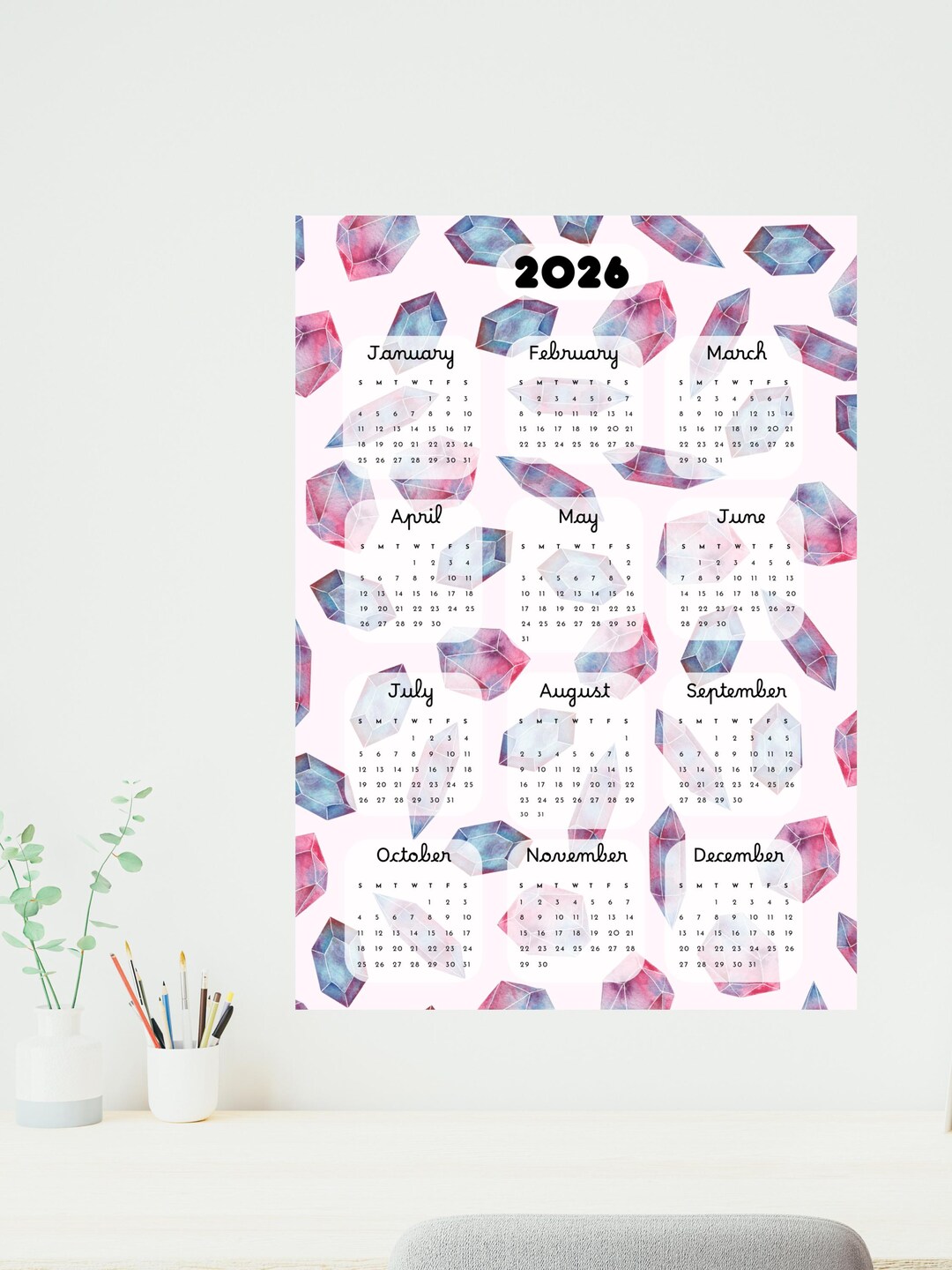 2026 Crystal Calendar Printable in English | A4 & US Letter ...