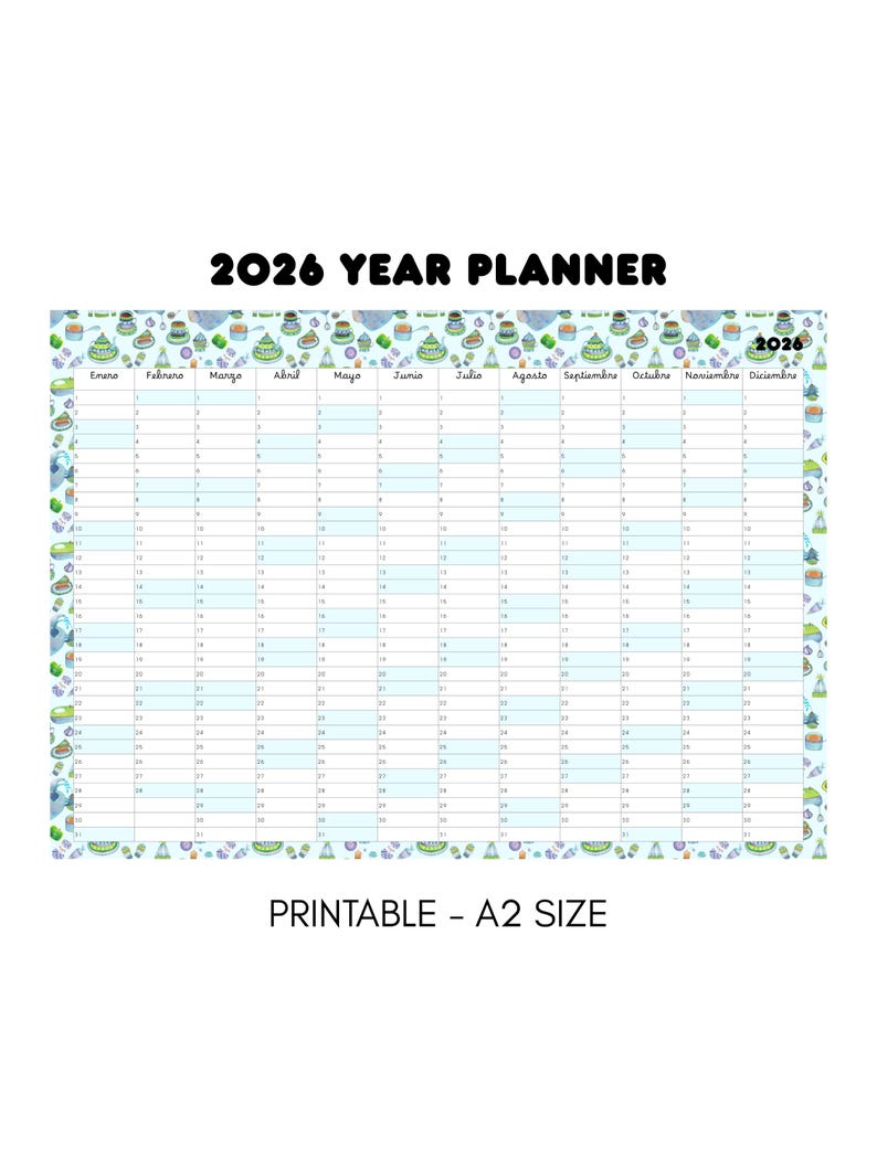 2026 Wall Planner Printable | A2 One-page Calendar – 3 Colorful Designs ...