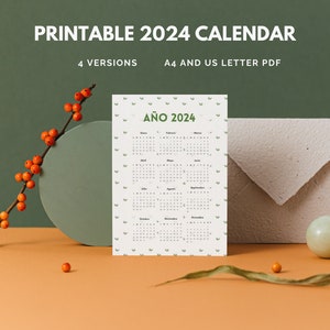 2024 Printable Wall Calendar 2024 One Page Calendar in Spanish A4 & US ...