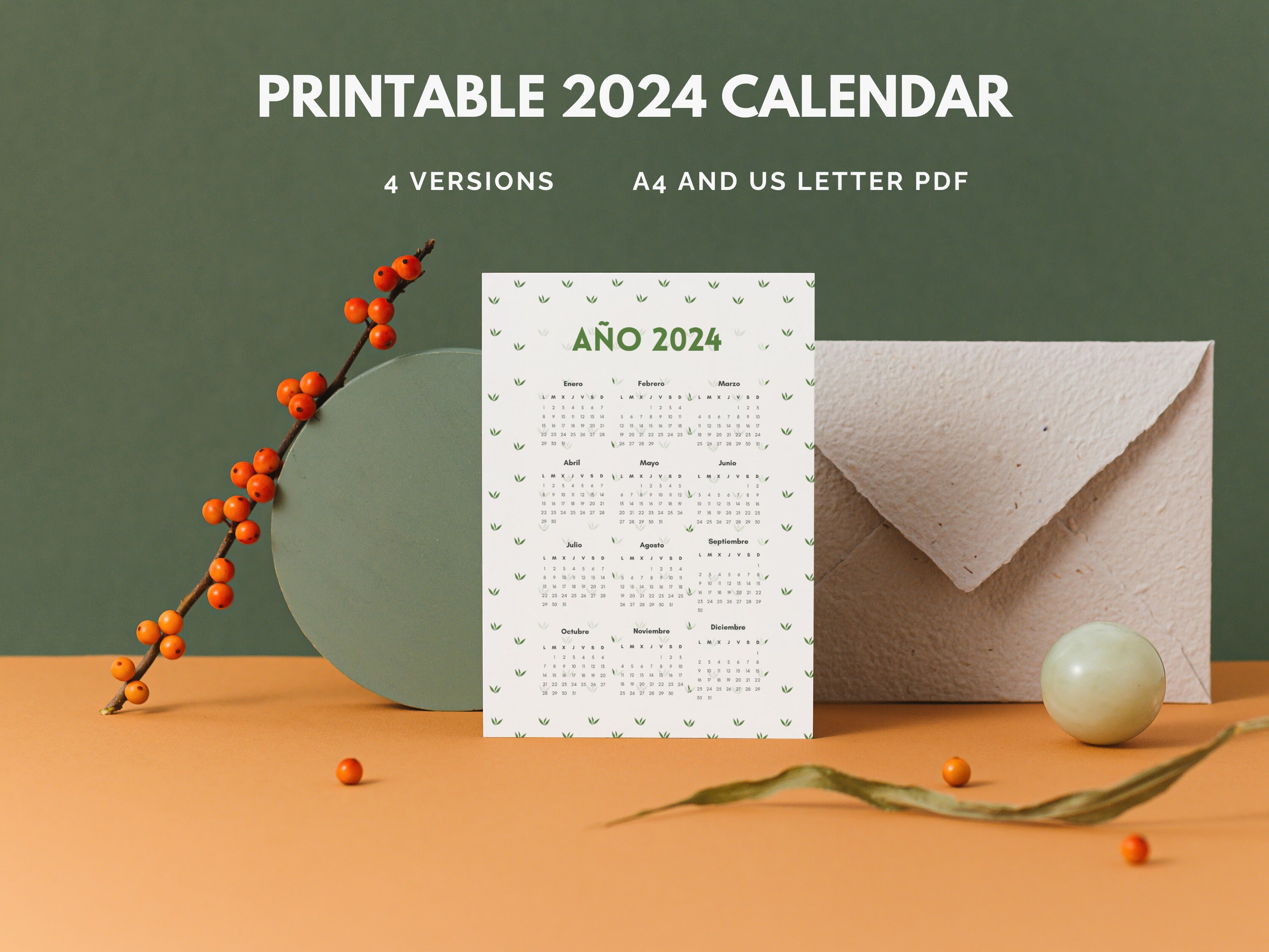 2024 Printable Wall Calendar 2024 One Page Calendar in Spanish A4 & US ...